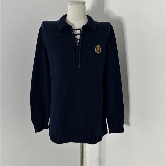 Vintage | Sweaters | Vintage Ralph Lauren Crest Logo Navy Cotton Knit ...